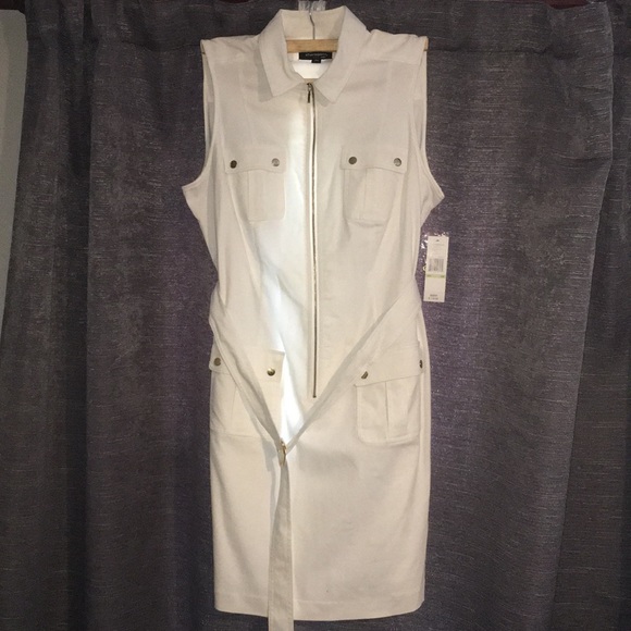 Sharagano | Dresses | Sharagano Short White Stretch Denim Dress | Poshmark